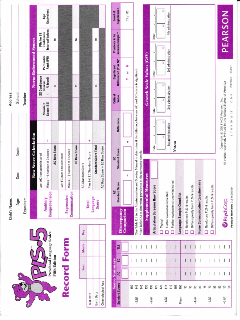 PLS-5 Record Form | PDF