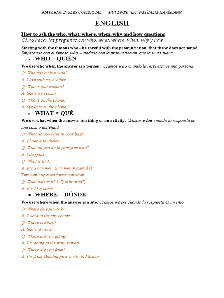 3rd CLASS - QUESTIONS WH | PDF