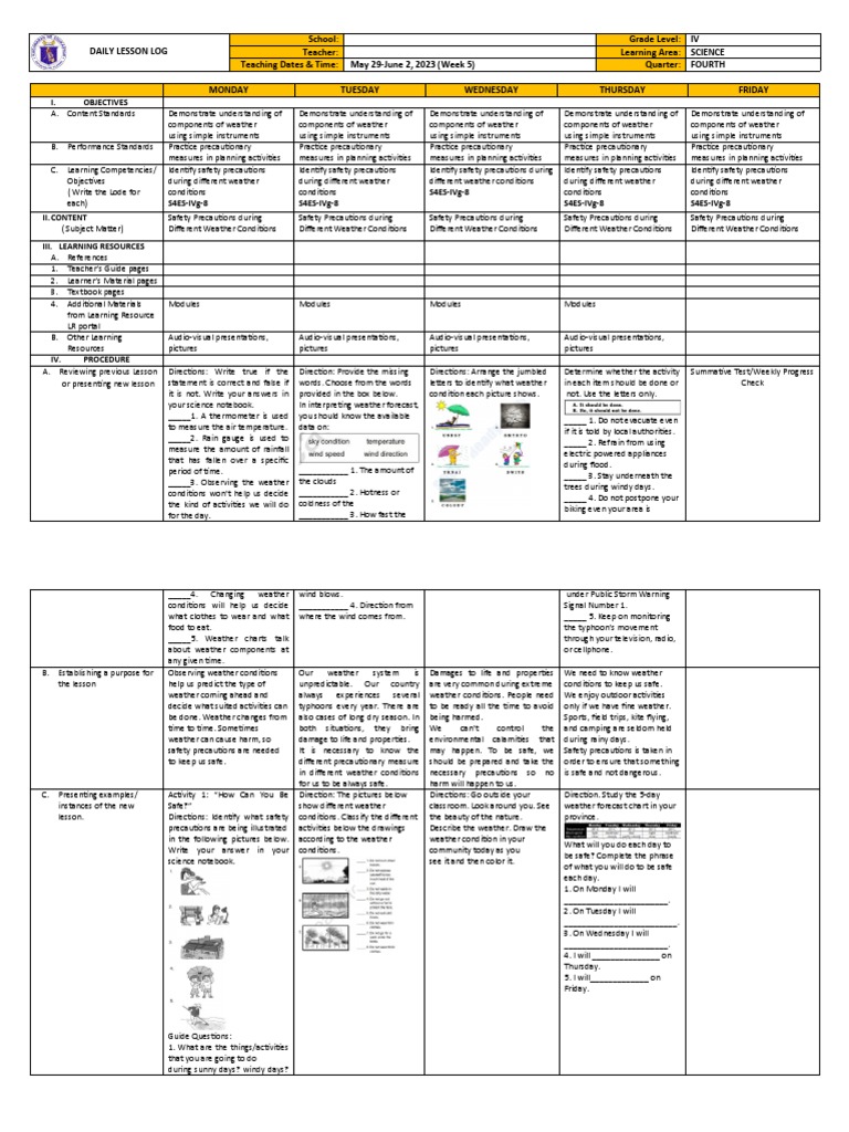 DLL Science-4 Q4 W5 | PDF | Flood | Weather