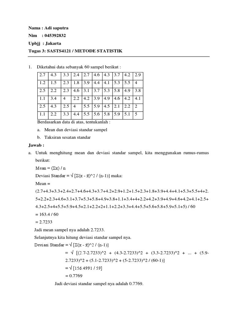 Tugas 3 Metode Statistik | PDF