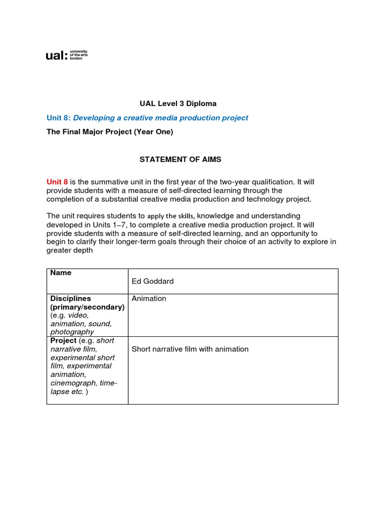 Unit 8 Statement of Aims - Blank Template With Prompts 2022-23 | PDF ...