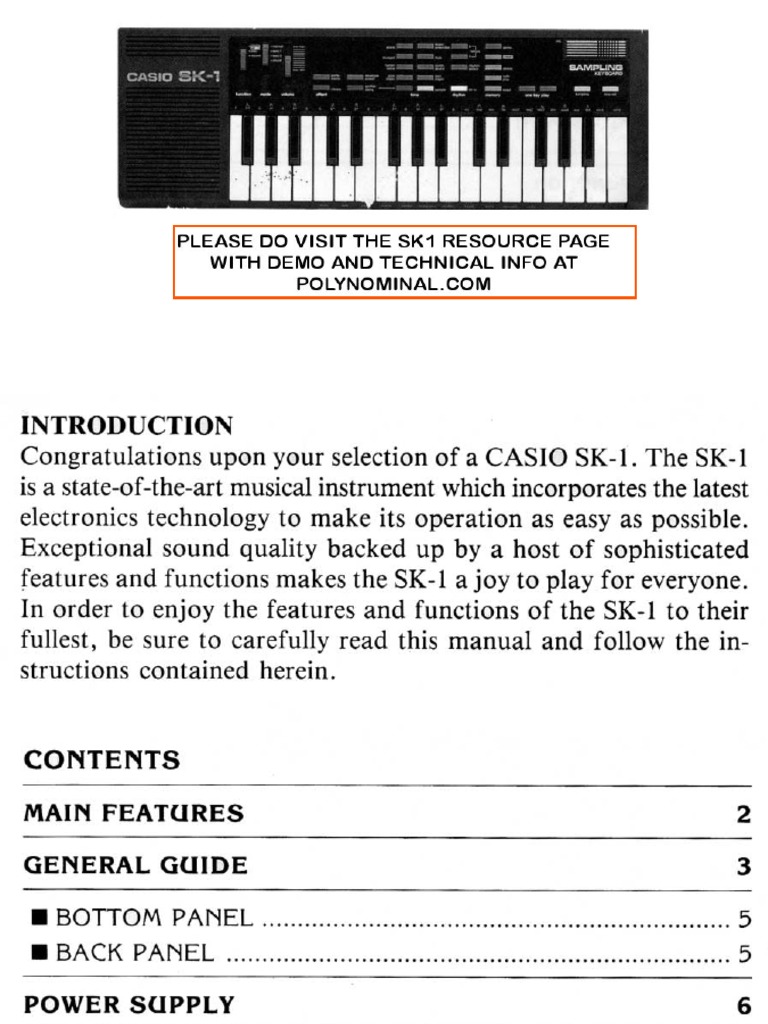 Casio Sk1 Manual | PDF