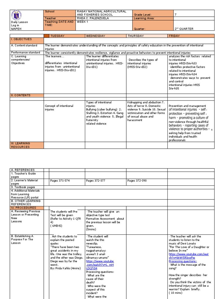 Grade 9 Health Week 1 | Download Free PDF | Learning | Violence