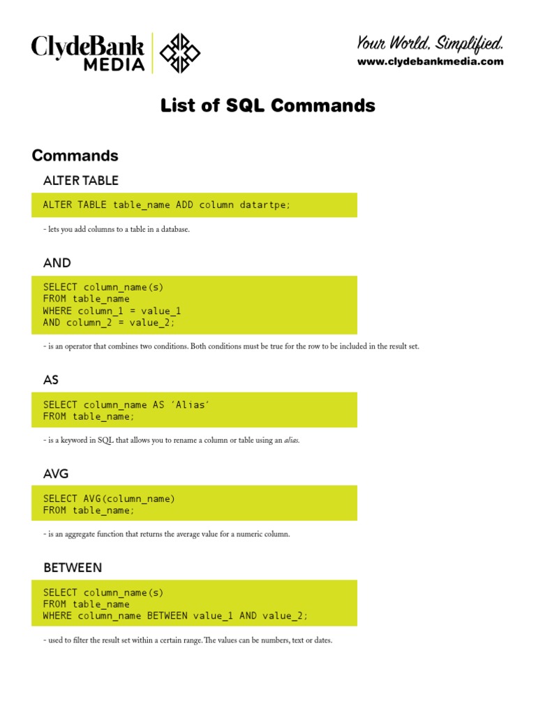 SQL Commands | PDF | Table (Database) | Computer Programming SQL Commands | PDF | Table (Database) | Computer Programming