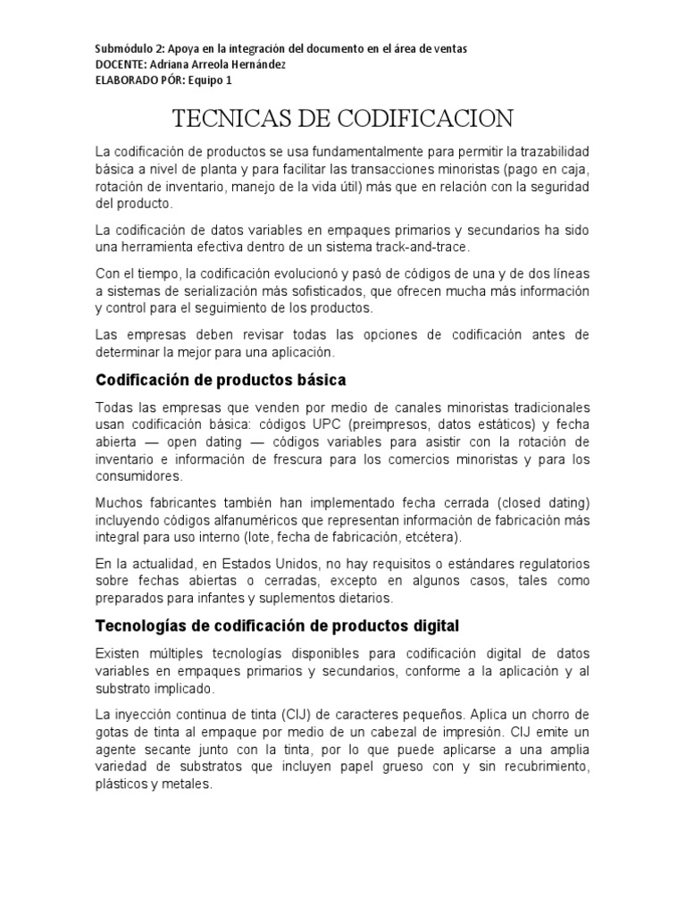 Técnicas de Codificación de Productos | PDF | Identificación de ...