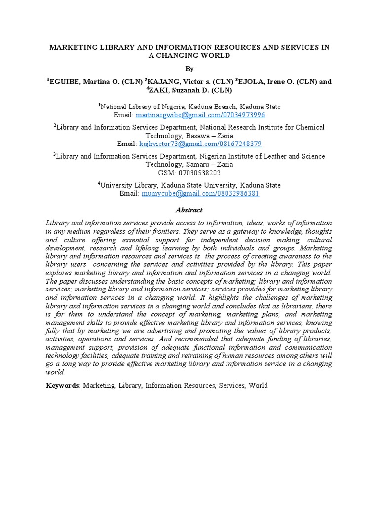 Marketing Library and Information Resources and Services in A Changing World | PDF | Libraries ...