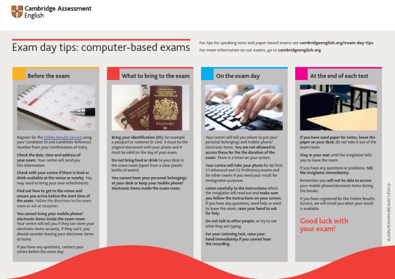 Exam Day Tips CAMBRIDGE Computer Based | PDF