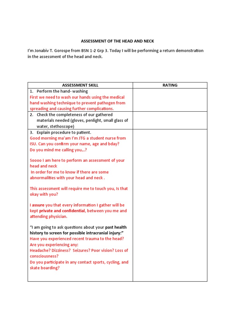 Script Assessment of The Head and Neck | Download Free PDF | Neck ...