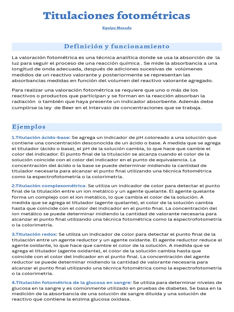 Técnicas de Valoración Fotométrica | PDF | Cocina, comidas y vino ...