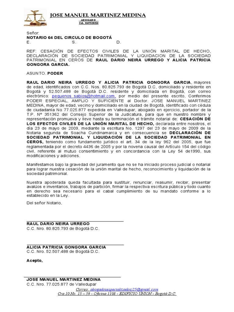 Poder Union Marital de Hecho | Descargar gratis PDF | Justicia | Crimen ...
