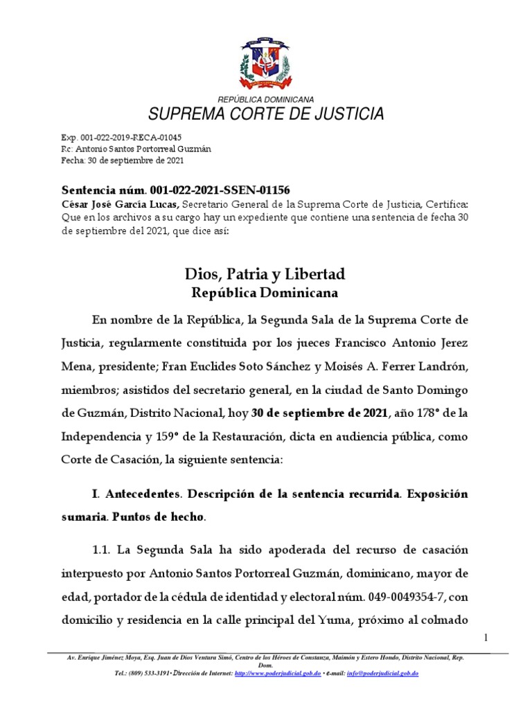 Sentencia Núm. 001-022-2021-SSEN-01156, Del 30-9-21, Regula Varios Aspectos Sobre La Penal Del ...