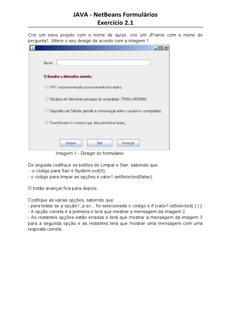 Java Netbeans Formulários Exercício 2 | PDF