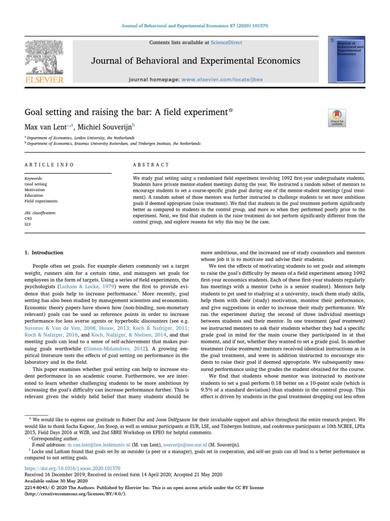 Goal Setting and Raising The Bar - A Field Experiment | PDF | Goal ...