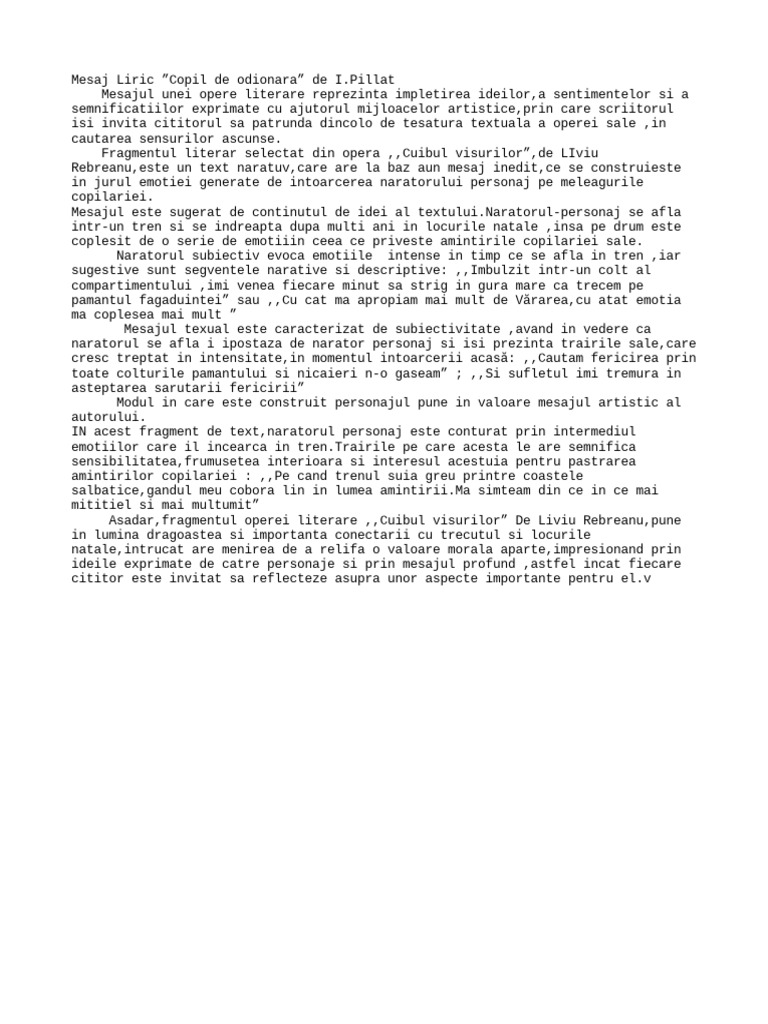 Mesaj Liric "Copil de Odionara" de | PDF