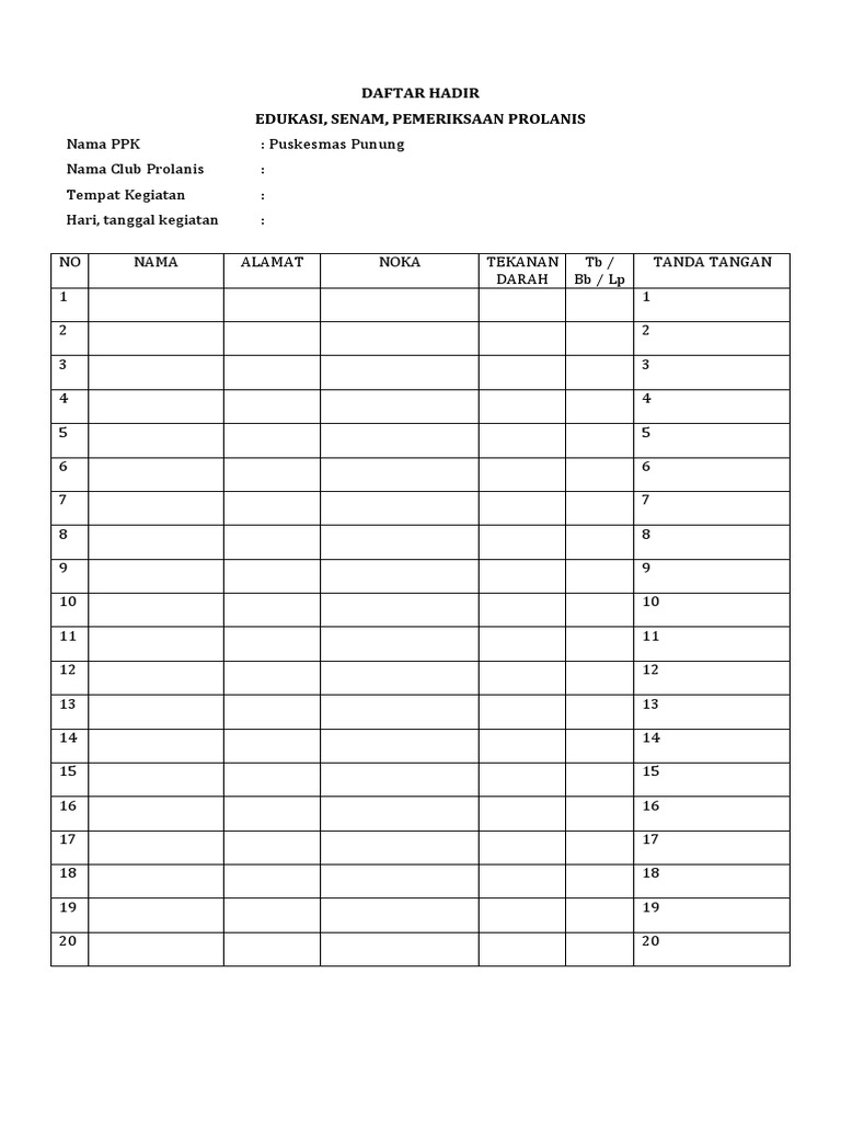 Daftar Hadir Prolanis | PDF