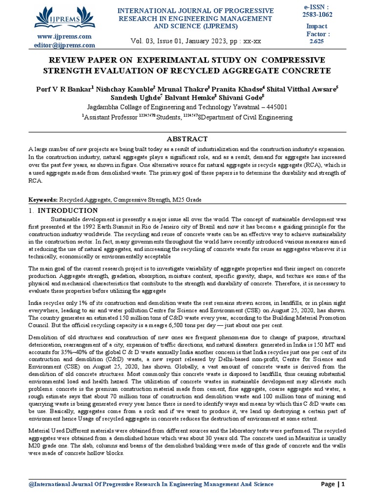 2 Review Paper On Strength and Durability Evaluation of Recycled ...