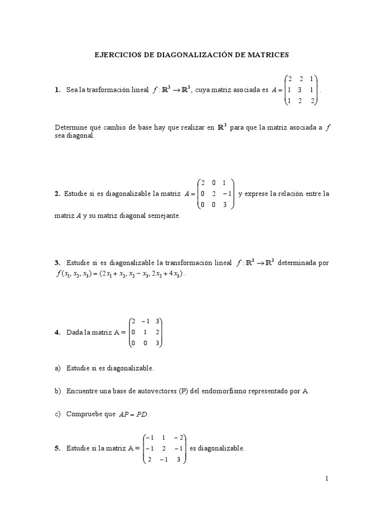Ejercicios de Diagonalización de Matrices | PDF | Matriz (Matemáticas) | Matemáticas