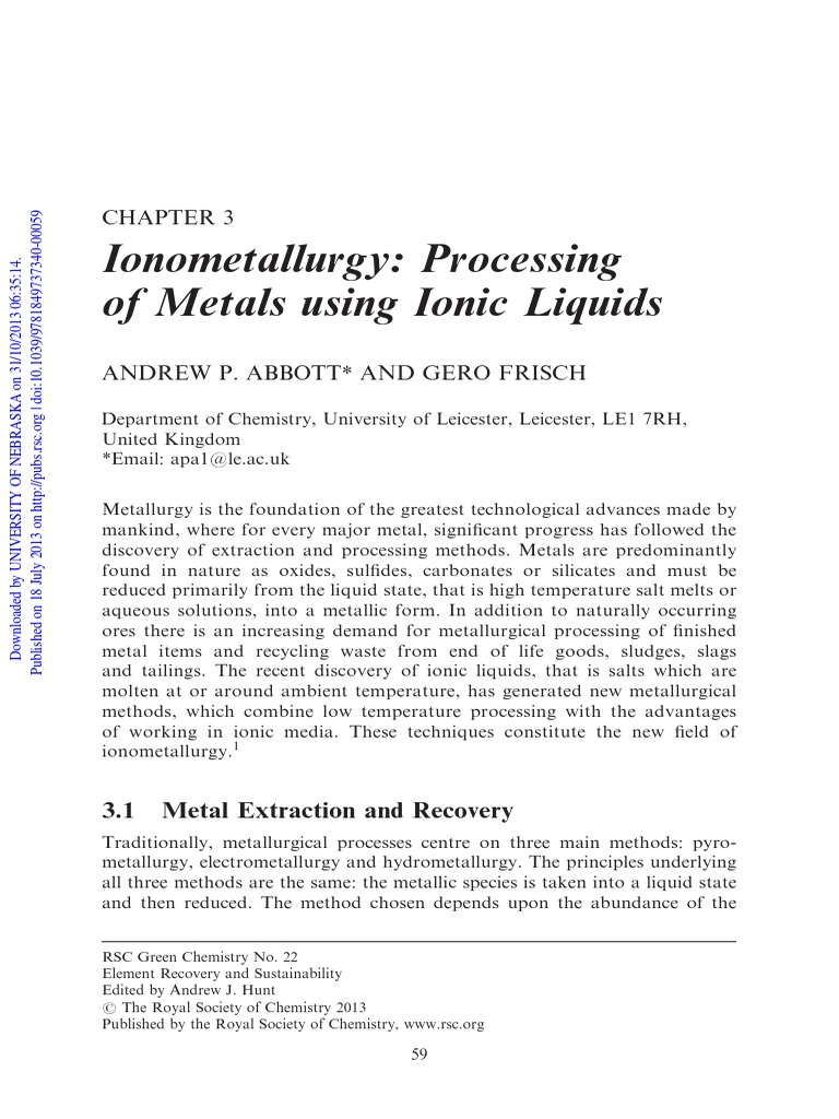 Chapter 3 Ionometallurgy Processing of Metals Using Ionic Liquid | PDF ...