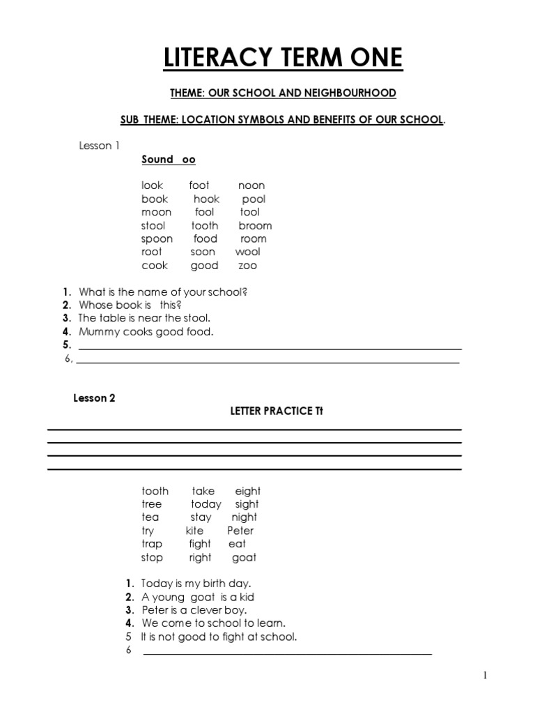 P - 2 Literacy Term One | PDF