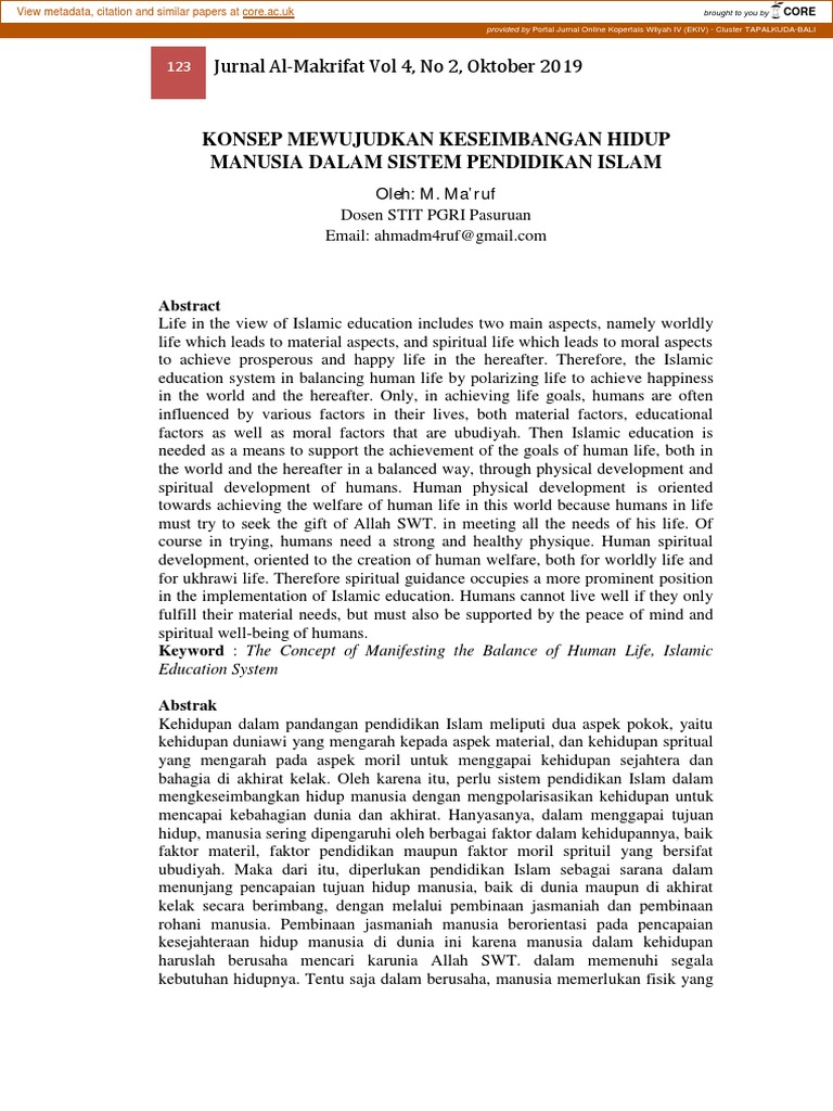 Konsep Mewujudkan Keseimbangan Hidup Manusia Dalam Sistem Pendidikan Islam | PDF | Abrahamic ...