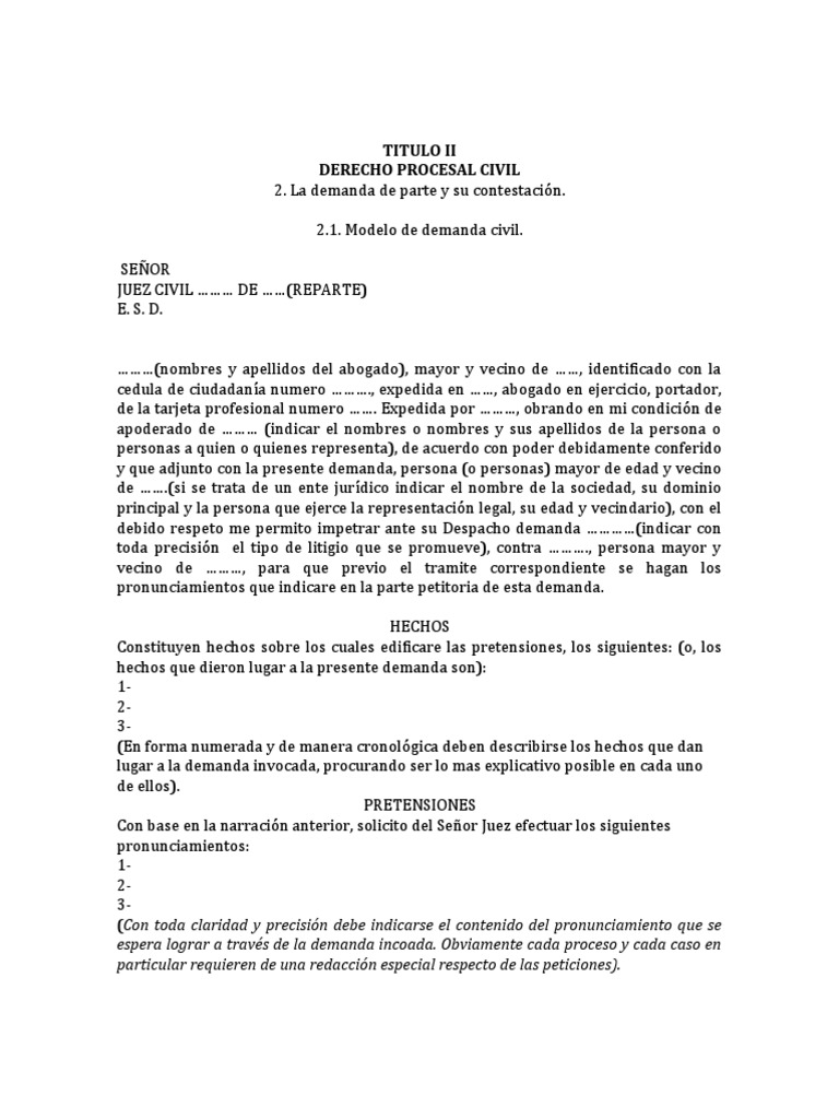 2.1. Modelo de Demanda Civil. | PDF | Demanda judicial | Justicia