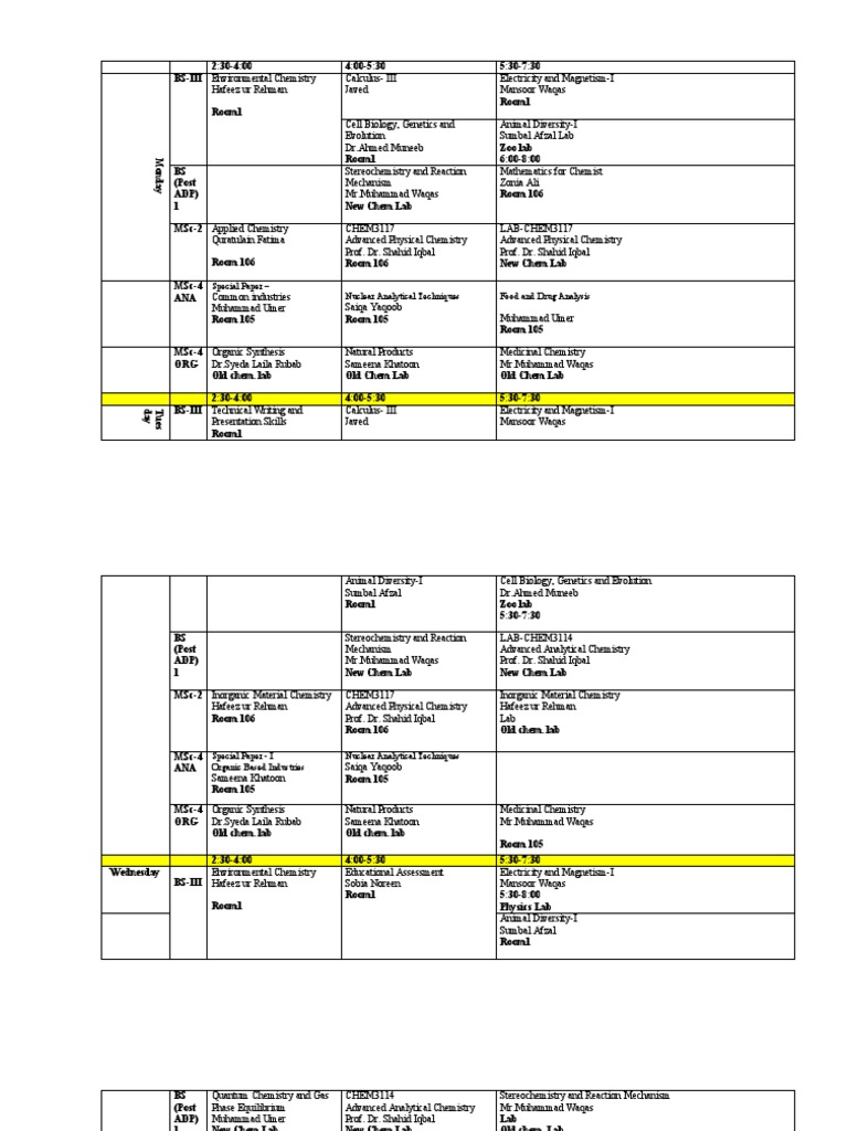 Evening Time Table Fall 2022 | PDF | Chemistry | Physical Chemistry