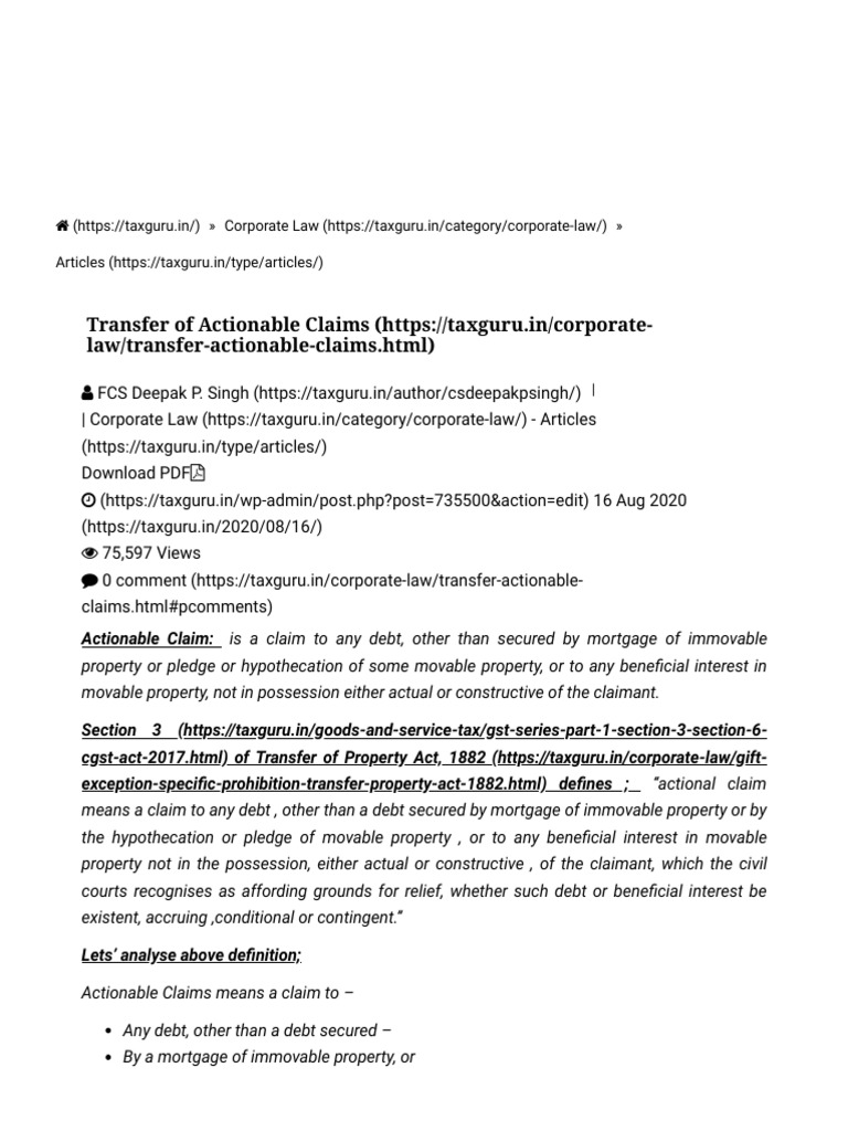 Transfer of Actionable Claims | PDF