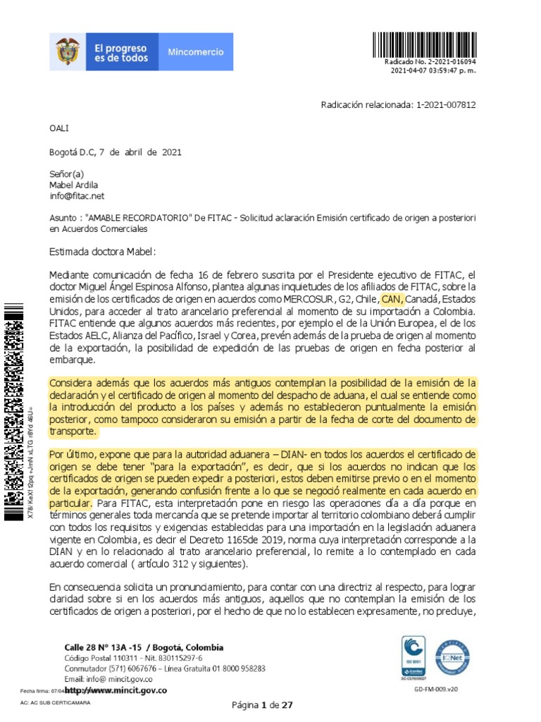 Aclaración sobre Certificados de Origen | PDF | aduana | Comercio