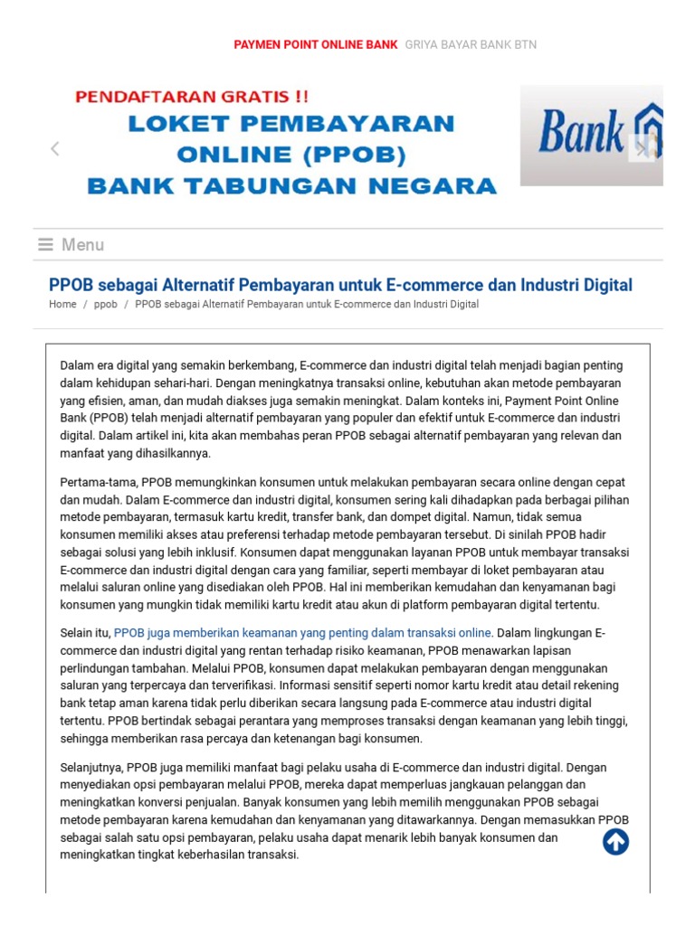 PPOB Sebagai Alternatif Pembayaran Untuk E-Commerce Dan Industri Digital - Loket PPOB | PDF