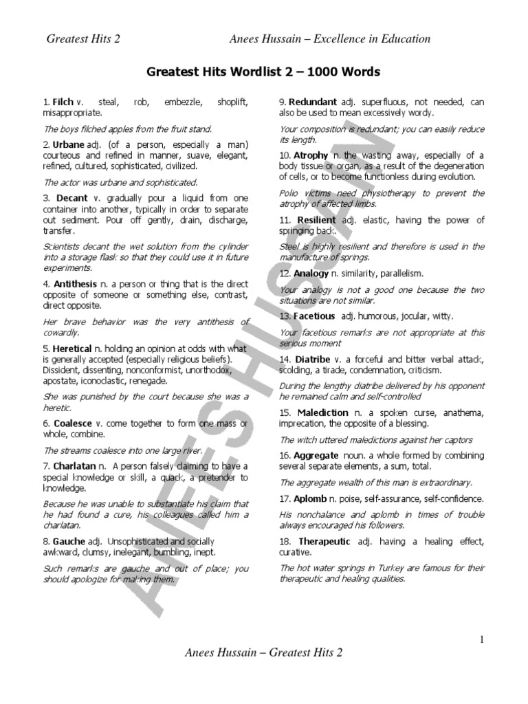 Vocabulary Wordlist for Education | PDF