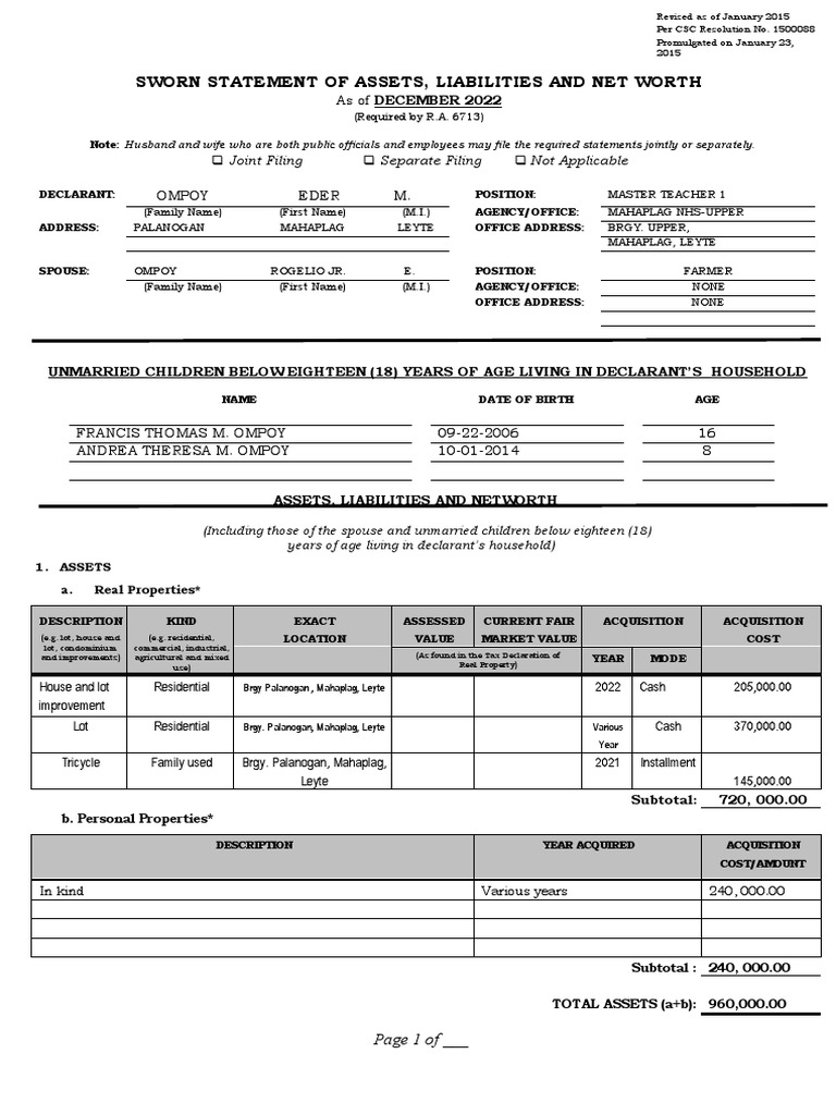 2015 SALN Form | PDF