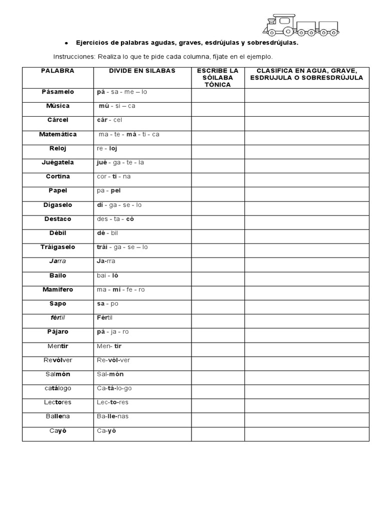 Ejercicios de CLASIFICACIÓN DE PALABRAS | PDF