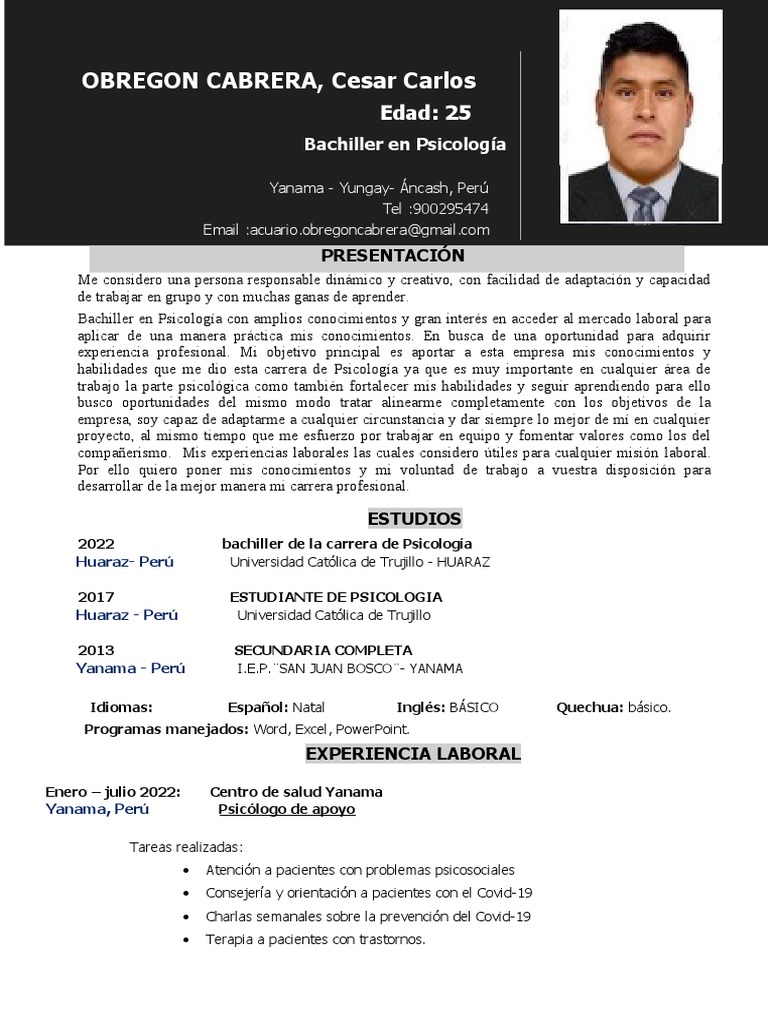 CV Cesar I | Descargar gratis PDF | Sicología | Perú