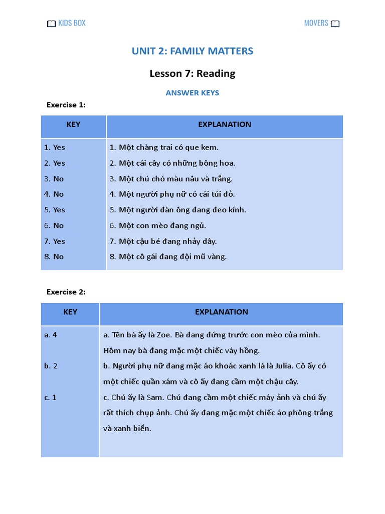 Unit 2 - Lesson 7 - Answer Keys | PDF