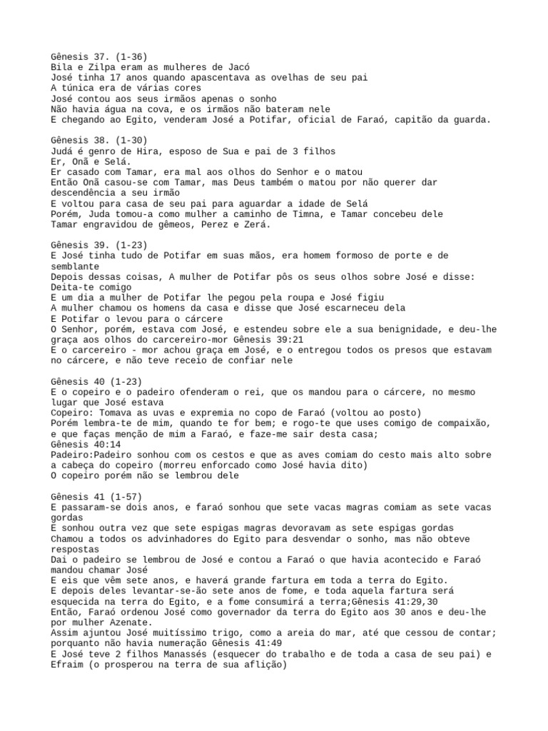 Resumo Gênesis 37 - 50 | PDF | Jacó | Gênesis (livro)