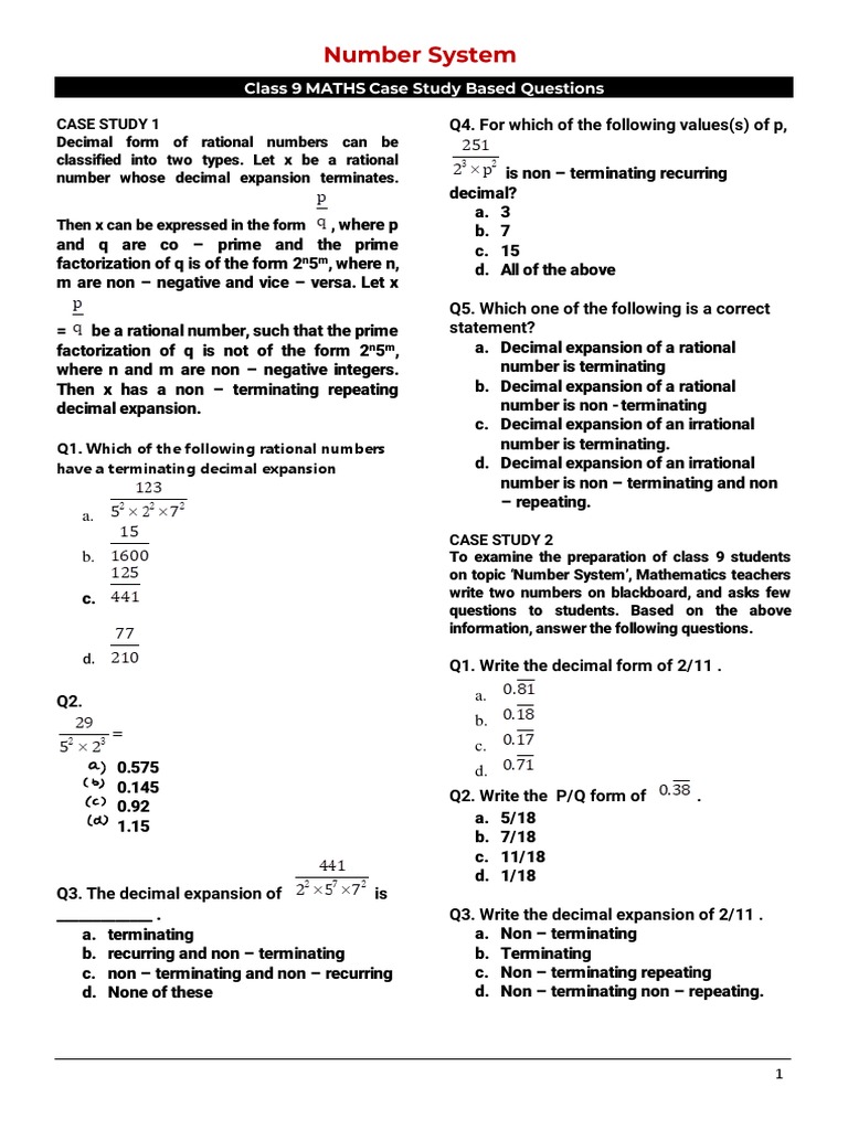 CaseStudy – Number System | PDF
