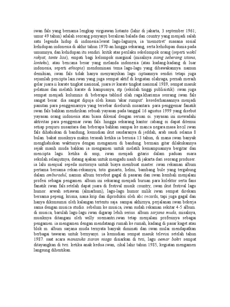 Iwan Fals Yang Bernama Lengkap Virgiawan Listanto | PDF