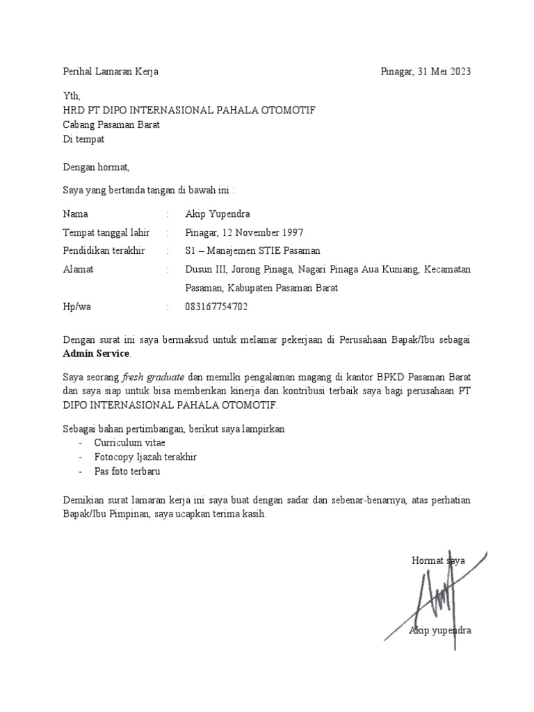 Perihal Lamaran Kerja | PDF