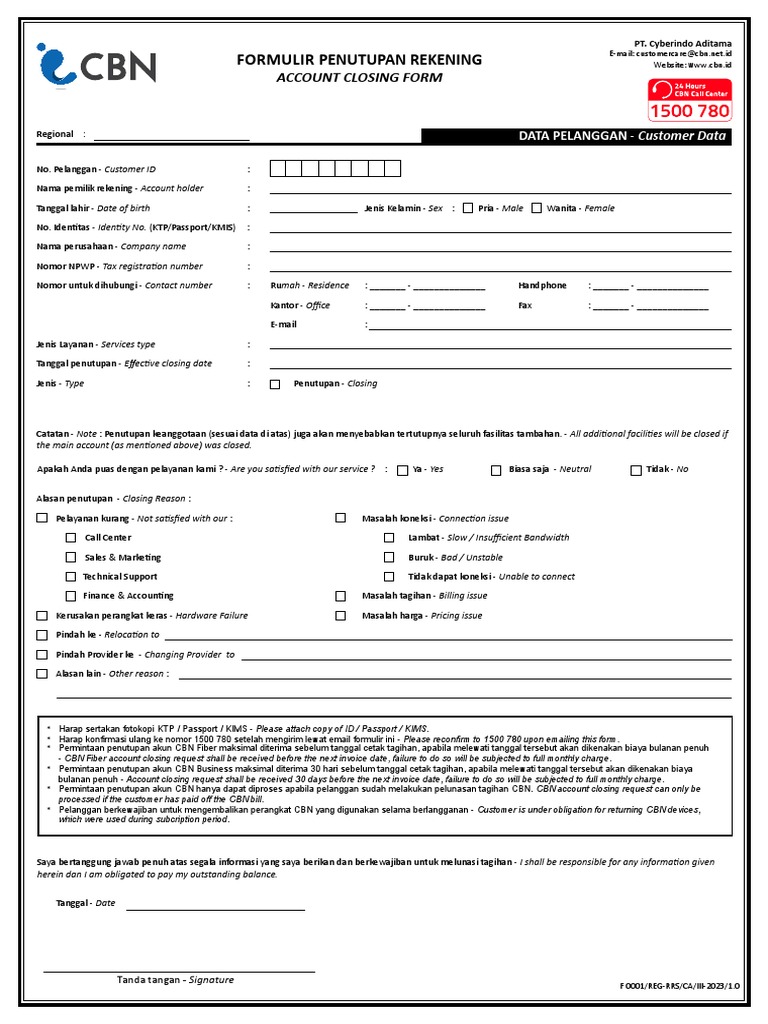 Form Penutupan | PDF