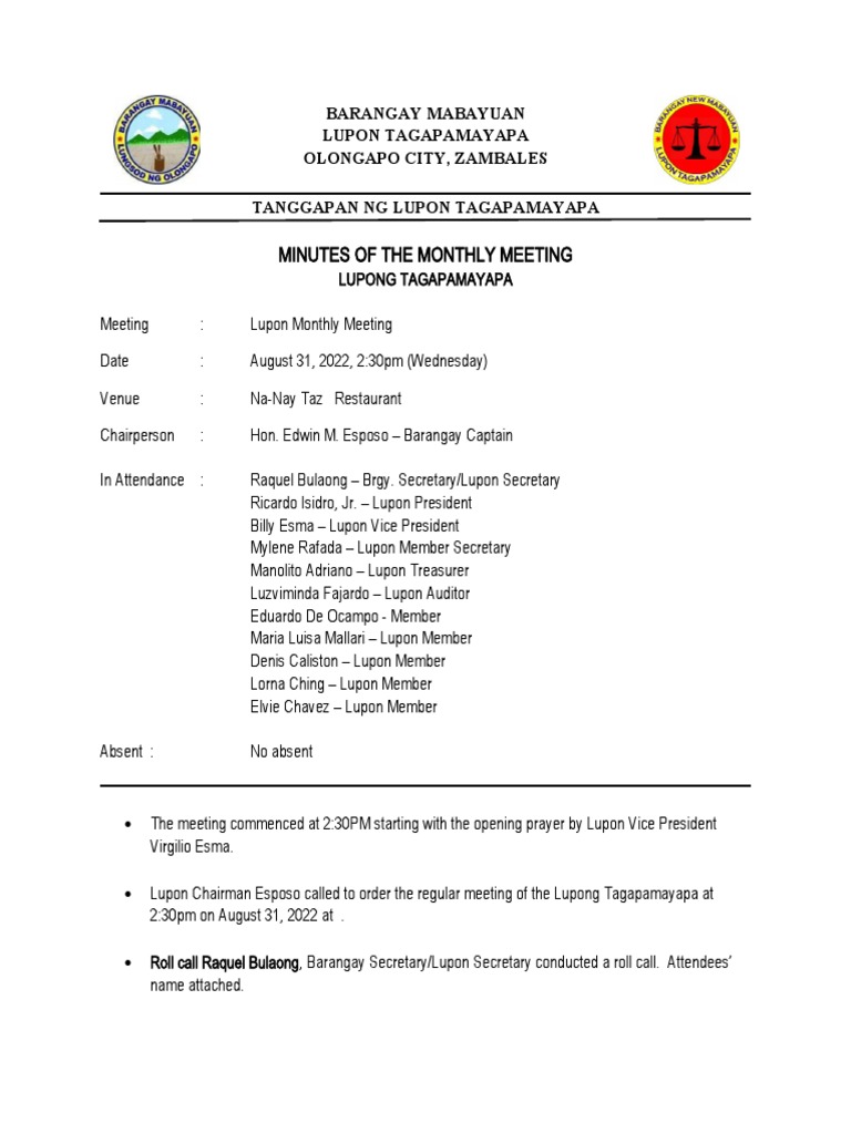 Minutes August 31 2022 | PDF