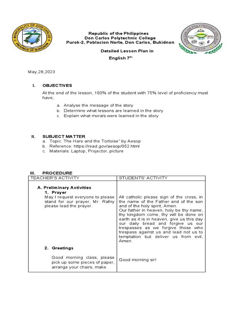 Detailed Lesson Plan | PDF | Lord's Prayer