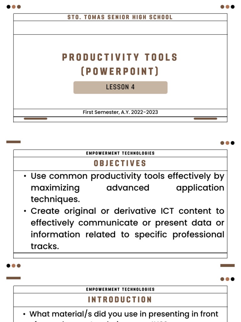 E Tech Lesson 4 Productivity Tools Powerpoint Lesson Pdf Microsoft