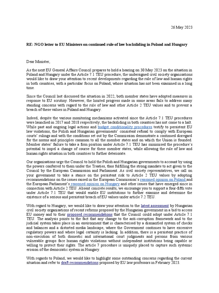 NGO Open Letter To EU Ministers - 30MayGAC | PDF