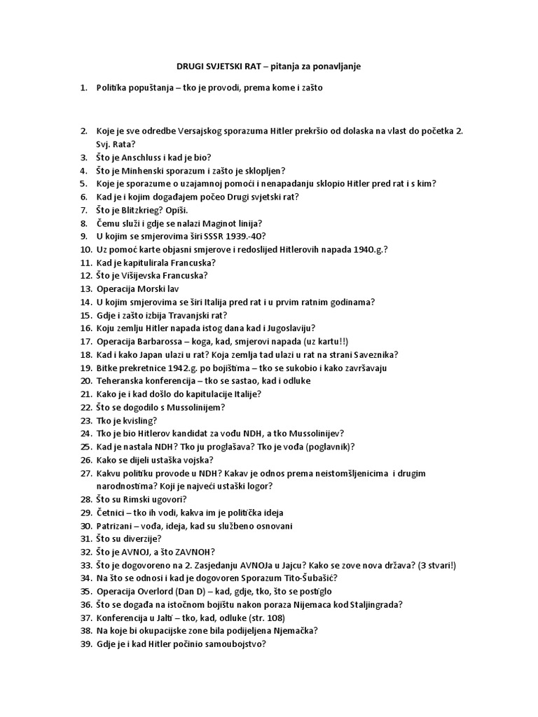 DRUGI SVJETSKI RAT - Sva Pitanja | PDF