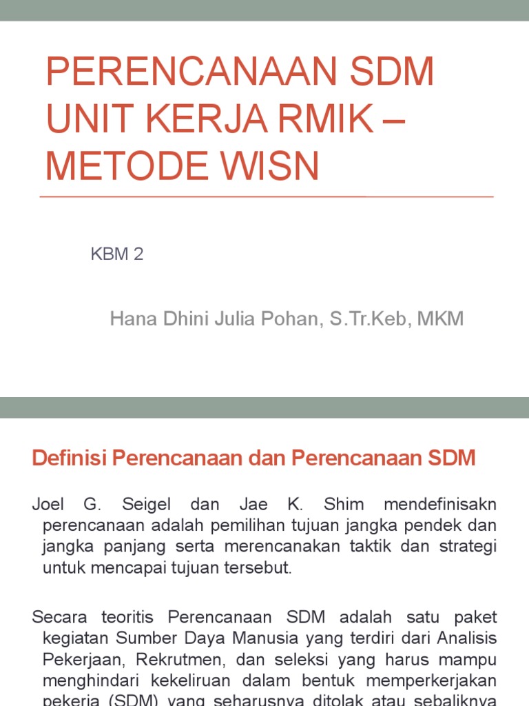 Perencanaan SDM Unit Kerja Rmik - Metode Wisnkbm 2 | PDF
