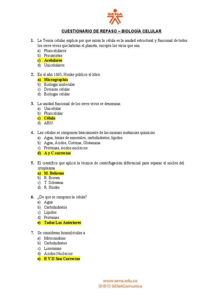 Cuestionario de Repaso - Biología Celular | PDF | Mitosis | Mitosis