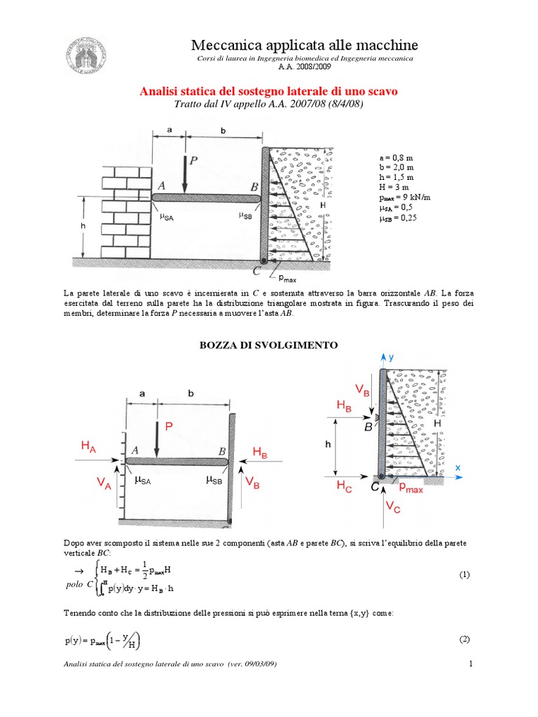 S06 - Attrito Statico - Sostegno Parete Laterale Scavo | PDF