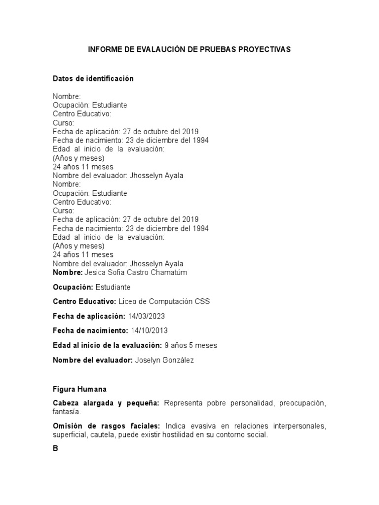Interpretacion Pruebas Proyectivas | PDF | Las emociones | Narcisismo Interpretacion Pruebas Proyectivas | PDF | Las emociones | Narcisismo