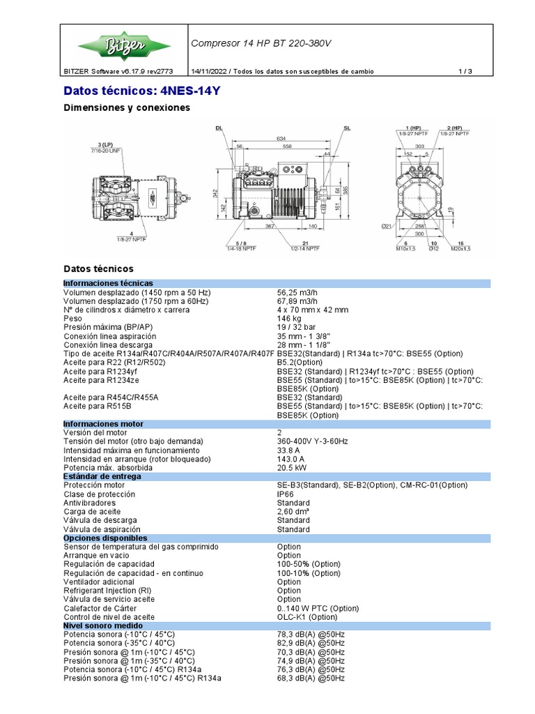 Compresor Bitzer 4 NES 14Y 20D 220-380V | Descargar gratis PDF ...