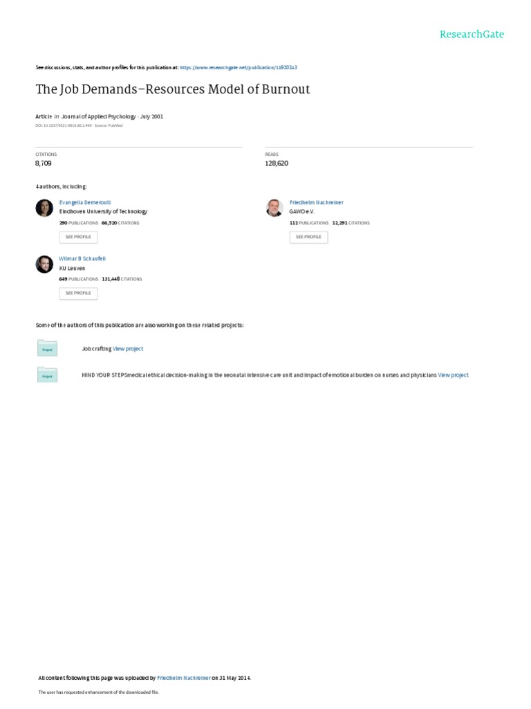 THE JOB DEMANDS RESOURCES MODEL | PDF
